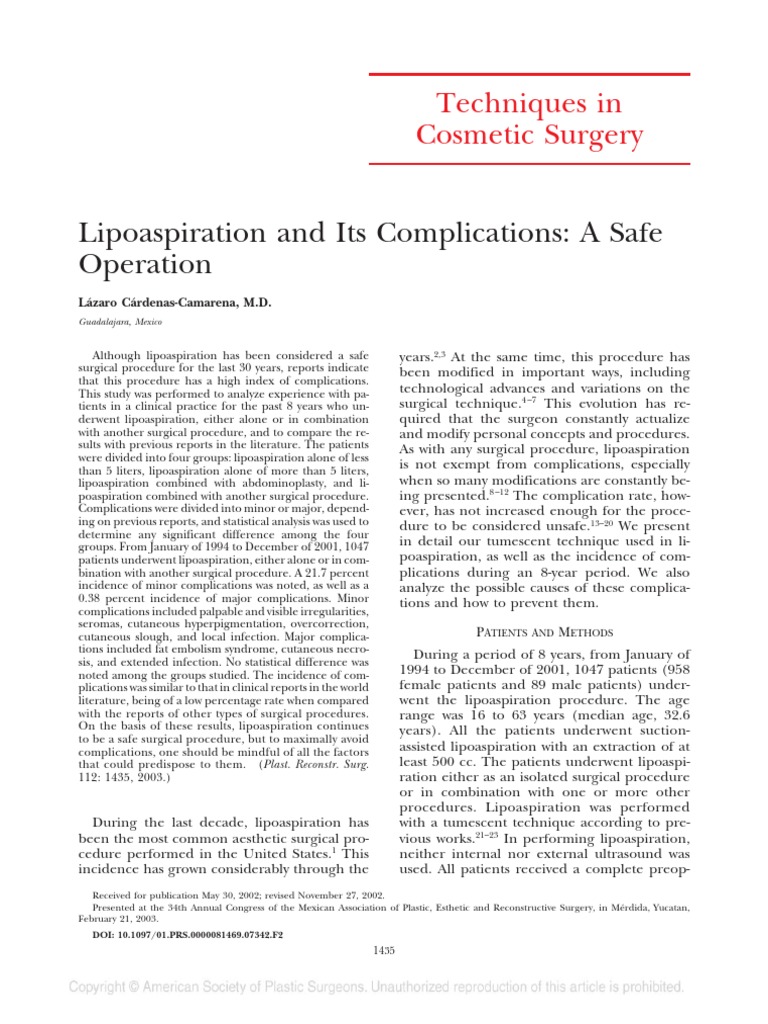 2003 10 Liposuction and Complications | PDF | Surgery | Surgical ...