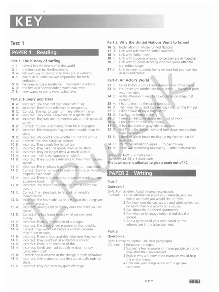 First Certificate Practice Tests Plus 2 Answer Key and Tape Scripts | PDF
