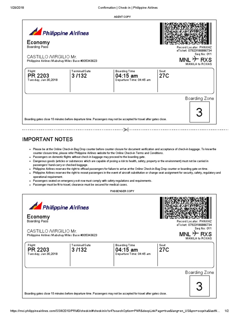 Confirmation - Check-In - Philippine Airlines | PDF | Airlines | Aviation