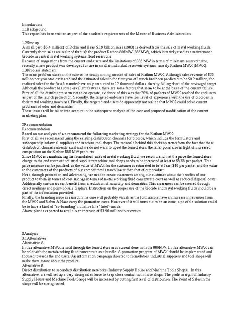 Marketing Strategy for Kathon MWX Sales | PDF | Gross Margin | Retail