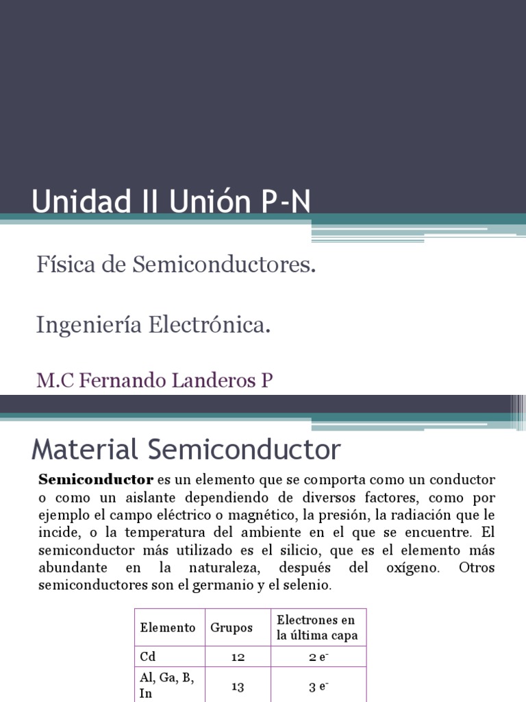 Unidad II Unión P-N | PDF | Dopaje (semiconductor) | Semiconductores