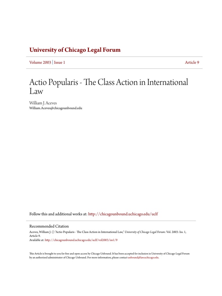 Actio Popularis - The Class Action in International Law | PDF | Class ...