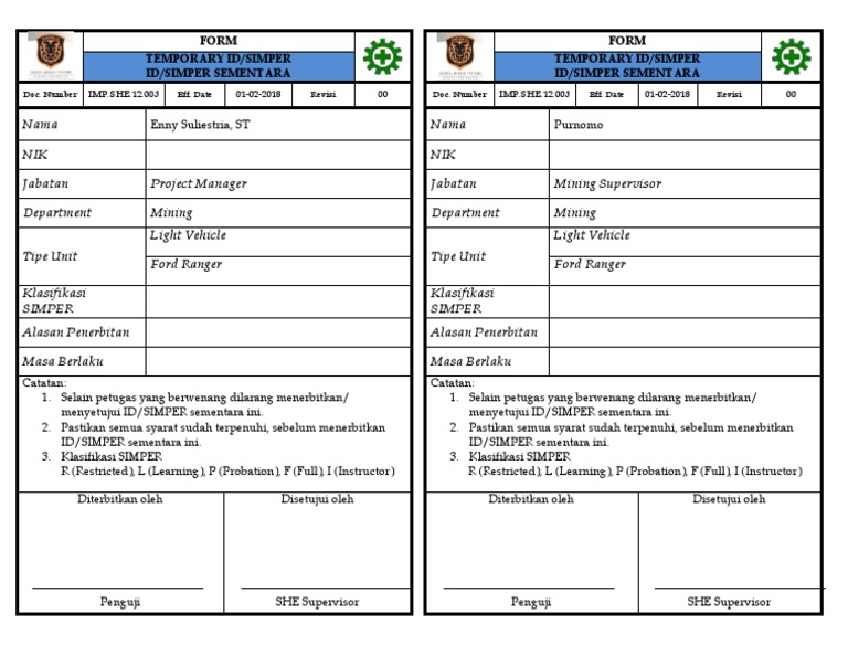 Temporary ID Simper | PDF