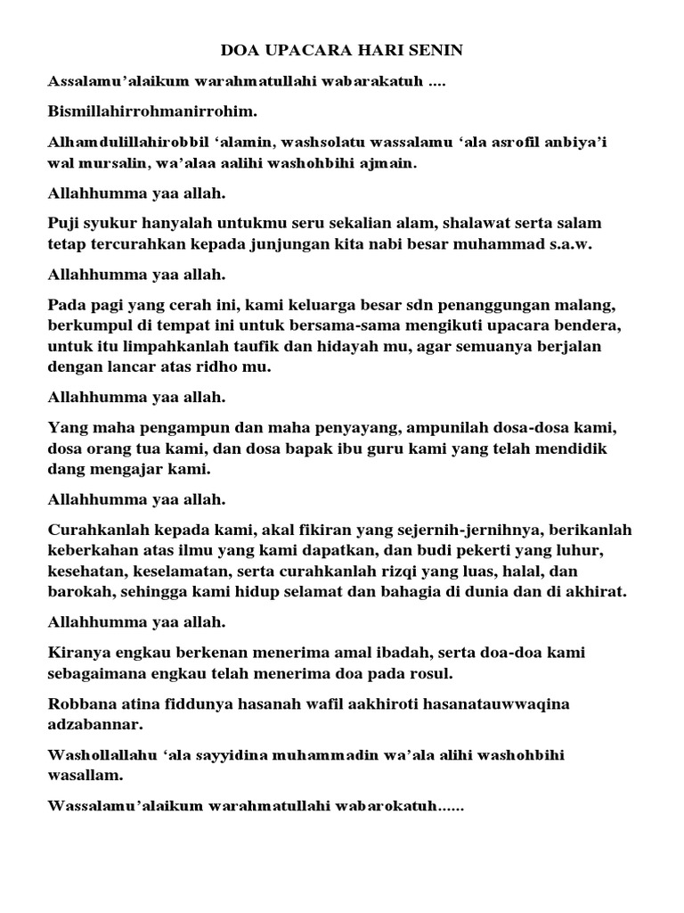 Doa Upacara Hari Senin | PDF