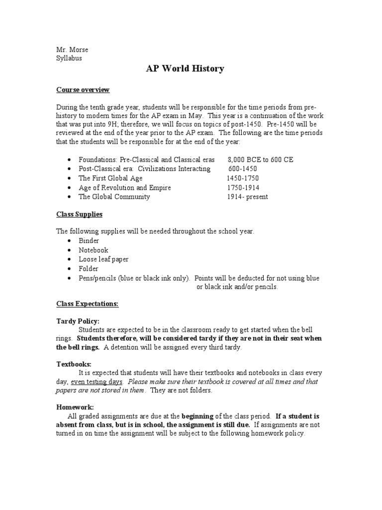 AP World History: Course Overview | PDF | Homework | Academic Dishonesty