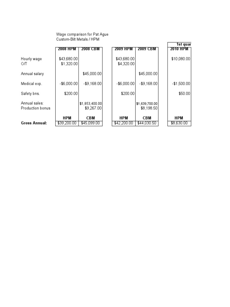 Wage Comparison for Pat Ague 2008-2010 | PDF | Business | Technology ...