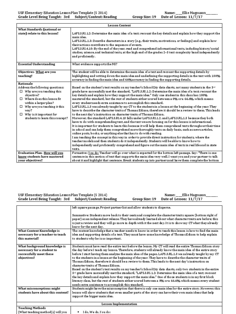 LP Main Idea Thomas Edison | PDF | Incandescent Light Bulb | Lesson Plan