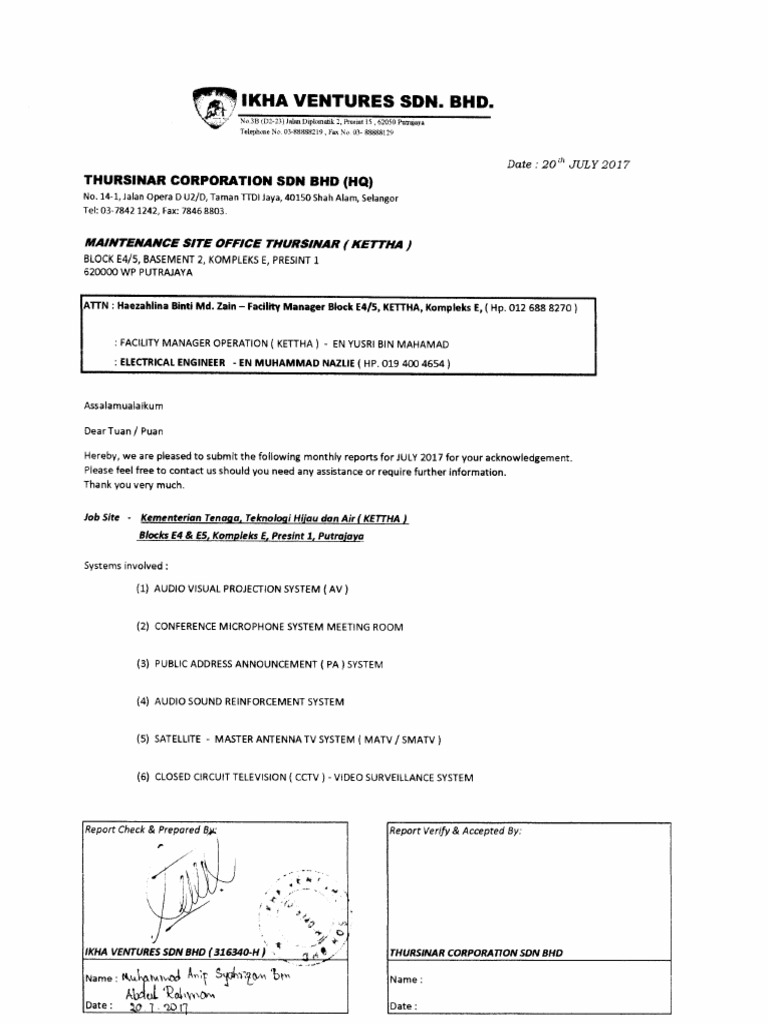 CCTV Monthly Maintenance Report | PDF | Loudspeaker | Microphone