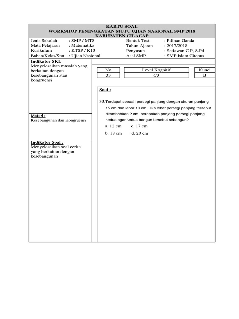 KARTU SOAL Matematika | PDF