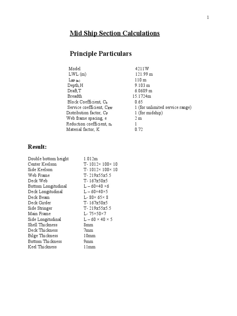 Mid Ship Section Calculations Principle Particulars: Result | PDF ...