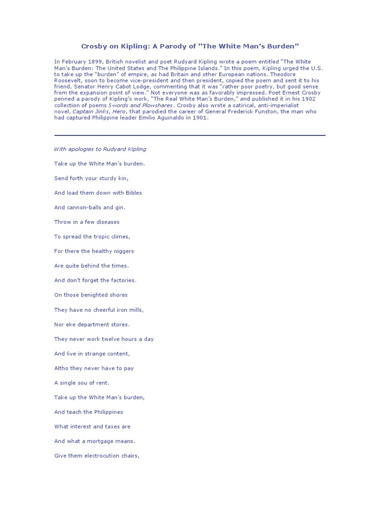 The White Mans Burden and Responses | Rudyard Kipling | Poetry