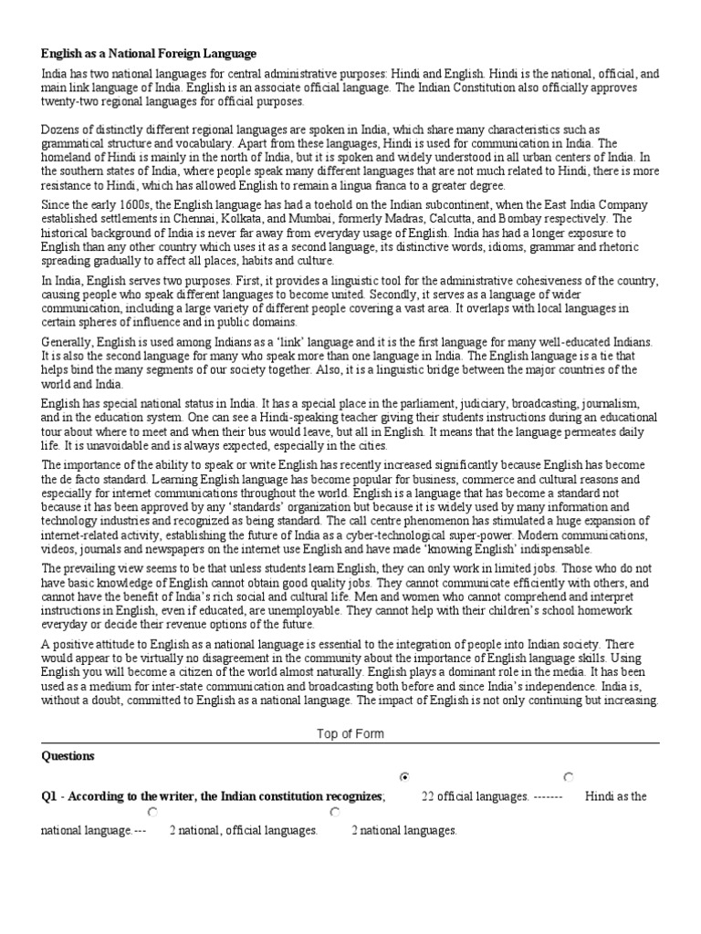 English As A National Foreign Language | PDF | Languages Of India ...