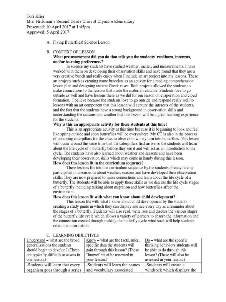 Butterfly Life Cycle Lesson Plan | PDF | Butterfly | Lesson Plan