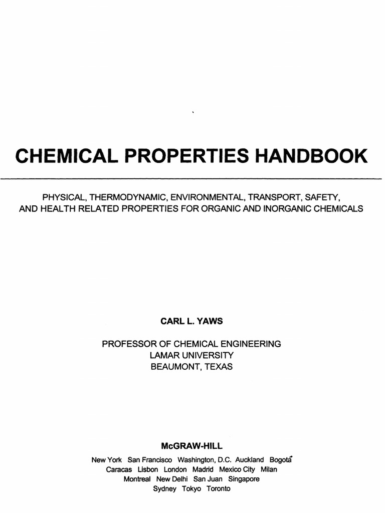 Chemical Properties Handbook Carl L Yaws McGraw Hill 1999 PDF | PDF