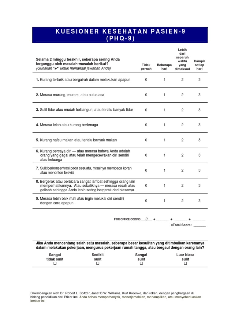 PHQ9 - Indonesian For Indonesia PDF | PDF