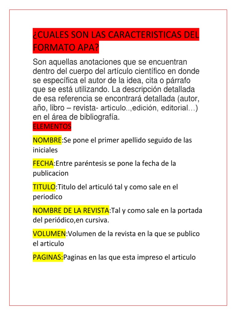 Cuales Son Las Caracteristicas Del Formato Apa