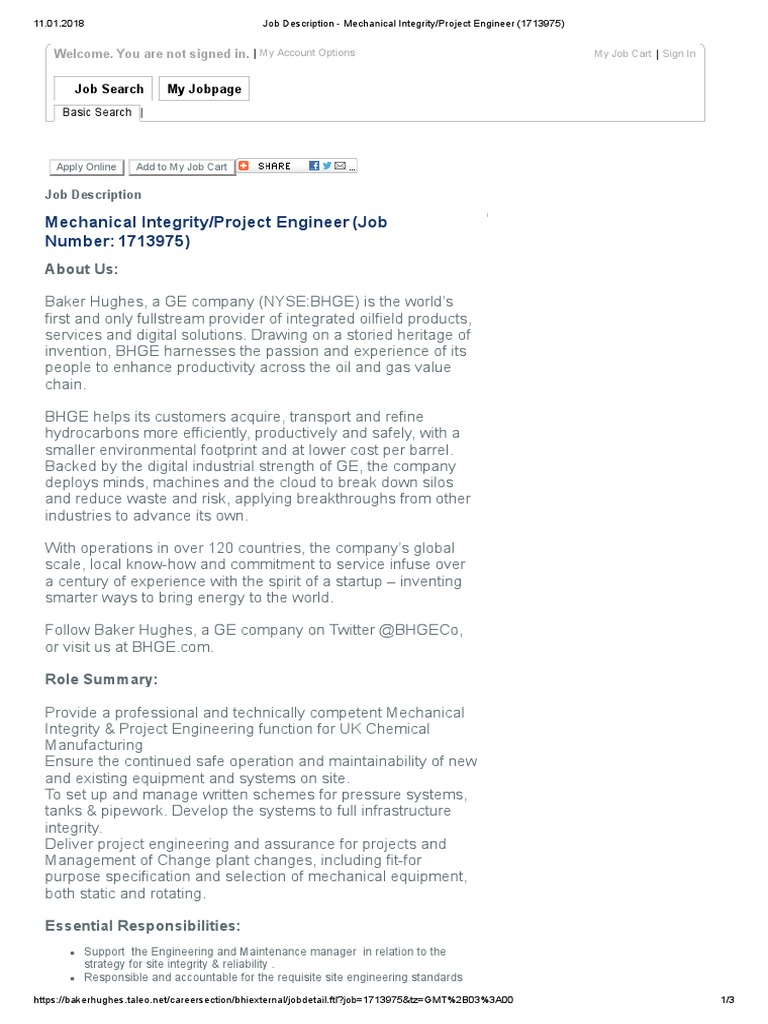 Mechanical Integrity Engineer Job UK | PDF | Engineering | Project ...