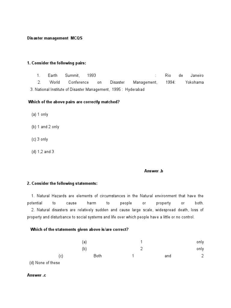 Disaster Management MCQS | PDF | Cyclone | Tsunami