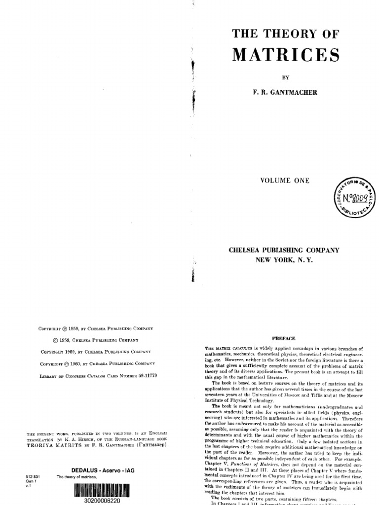 Matrix Theory - Gantmacher | PDF