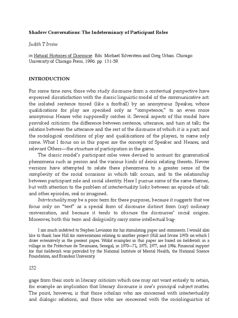 Irvine - Shadow Conversations | PDF | Conversation | Linguistics