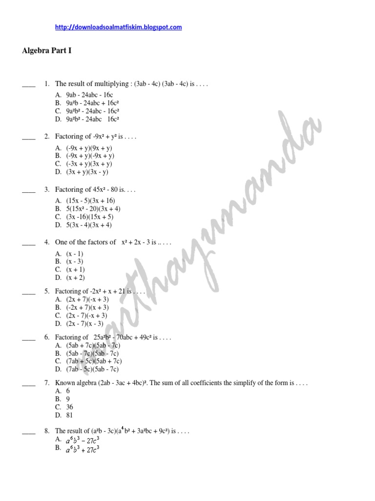 Algebra 80308 | PDF | Factorization | Mathematical Concepts