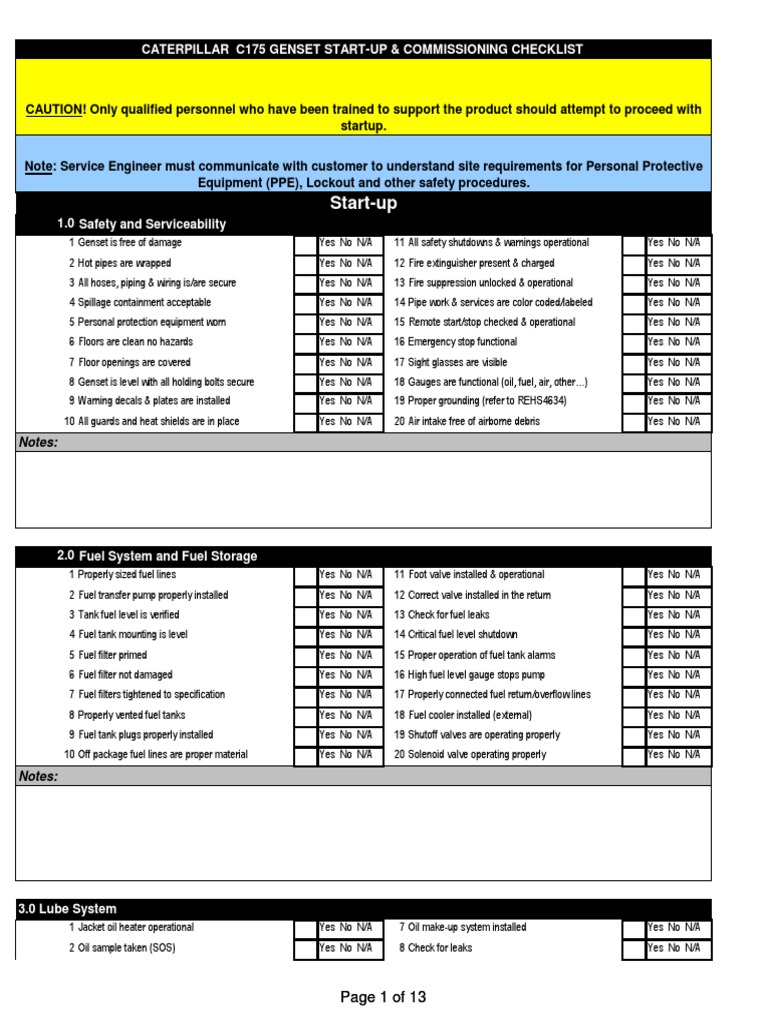 Genset Startup and Commissioning Checklist C 175 (3) | Hvac | Battery ...