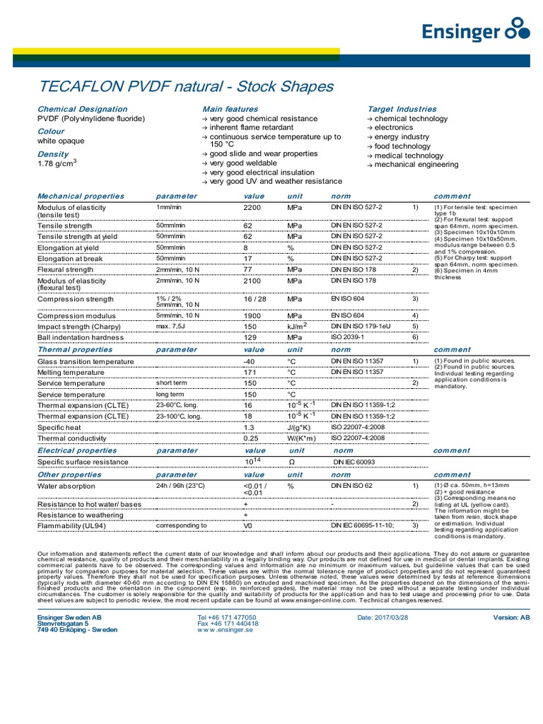 HZ Tecaflon PVDF Natural Se de 201709 | PDF | Thermal Expansion | Chemical Product Engineering