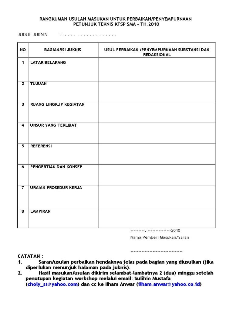 Format Masukan Juknis | PDF