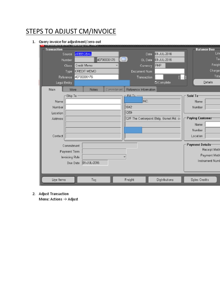 Steps To Adjust Cm/Invoice: 1. Query Invoice For Adjustment/zero-Out | PDF