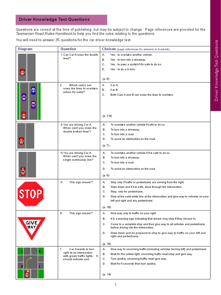Driving Knowledge Test - Dkts Questions Internet April 2015 PDF | PDF ...