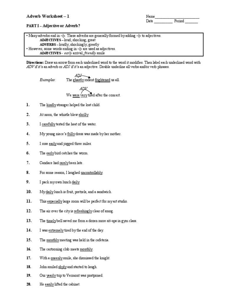 Adverb Worksheet - 1 | PDF | Adverb | Preposition And Postposition