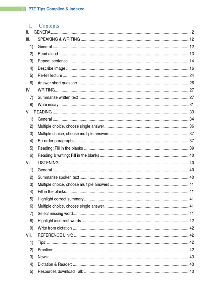 PTE Tips Consolidated Version - Indexed | PDF | Test (Assessment ...