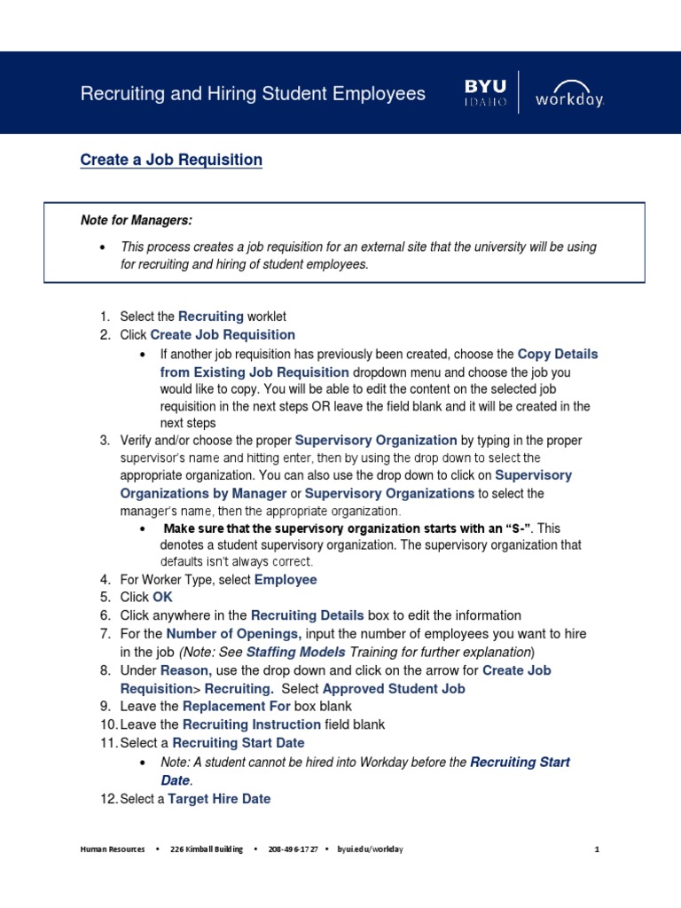 Recruiting Hiring Student Employees Workday Process | PDF | Recruitment ...
