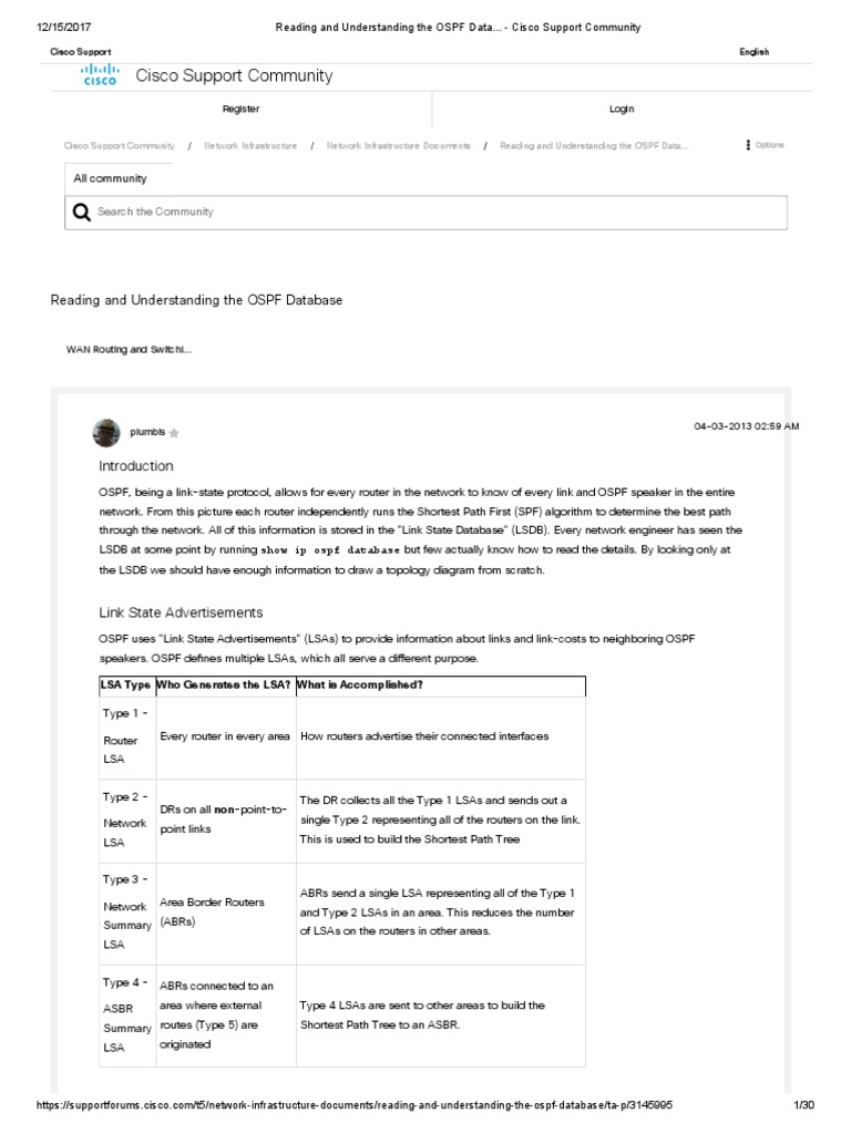 Reading and Understanding The OSPF Database PDF | PDF | Router (Computing) | Ip Address