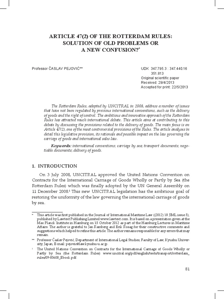 Analysis of Article 47(2) of the Rotterdam Rules Regarding Delivery of ...