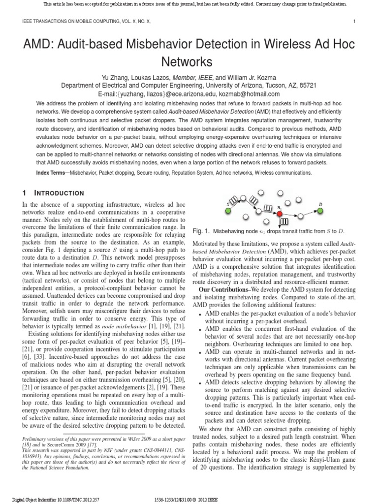 AMD: Audit-Based Misbehavior Detection in Wireless Ad Hoc Networks | PDF | Routing | Wireless Ad ...
