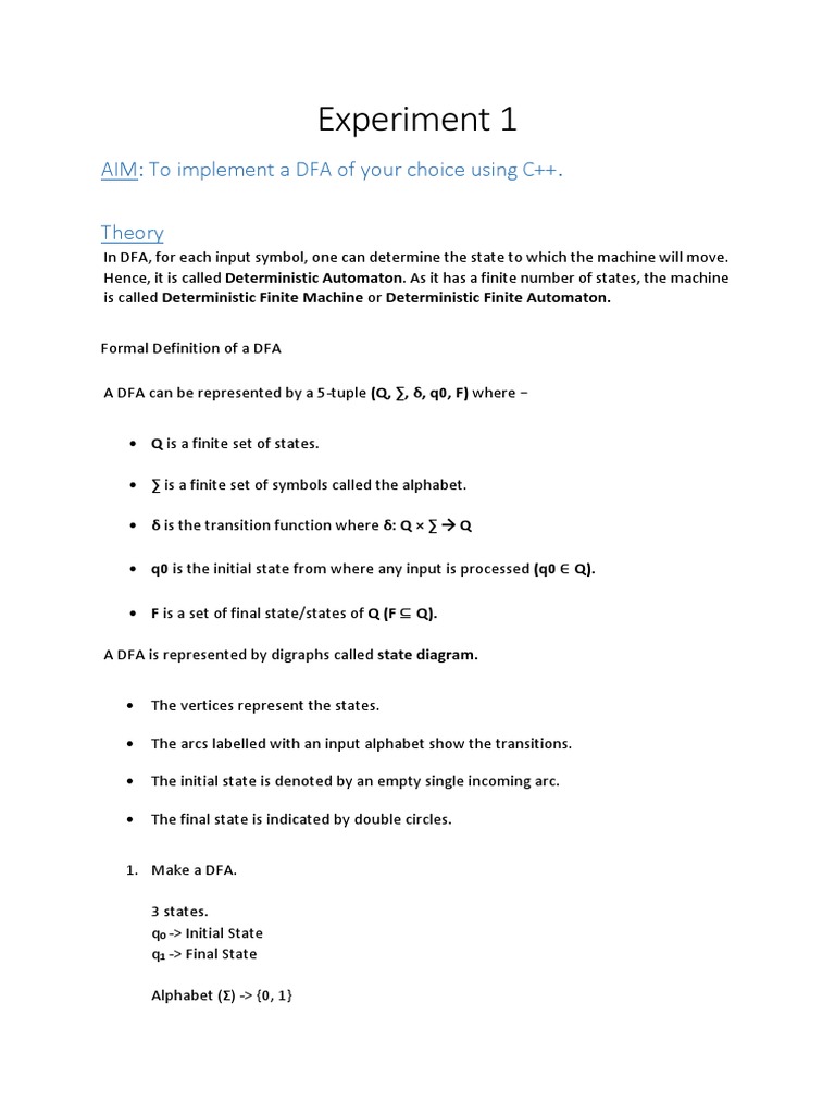 Implementing A DFA (Deterministic Finite Automata) in C++ | PDF ...