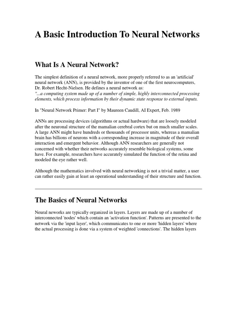 Neural Networks: A Basic Introduction | PDF | Artificial Neural Network | Nervous System