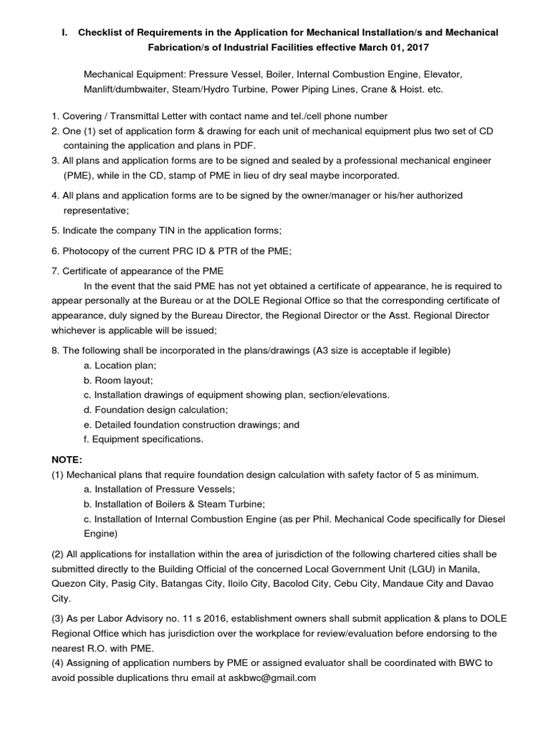 PME Application Requirements Checklist | PDF | Boiler | Energy Technology