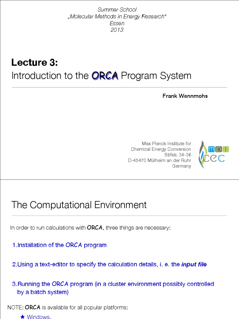 4 Introduction To The ORCA Program Wennmohs | PDF | Density Functional ...