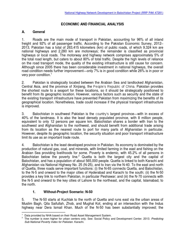 Economic and Financial Analysis A. General: National Highway Network ...