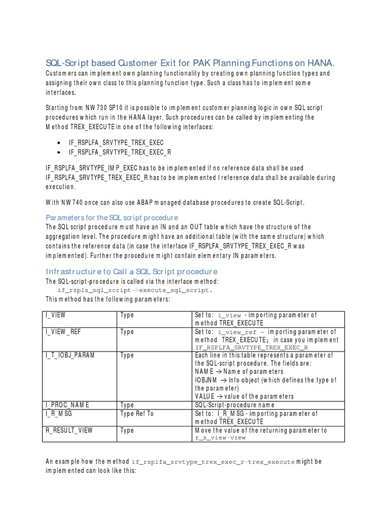 Customer Exit For Planning Functionen On HANA | PDF | Parameter (Computer Programming) | Method ...