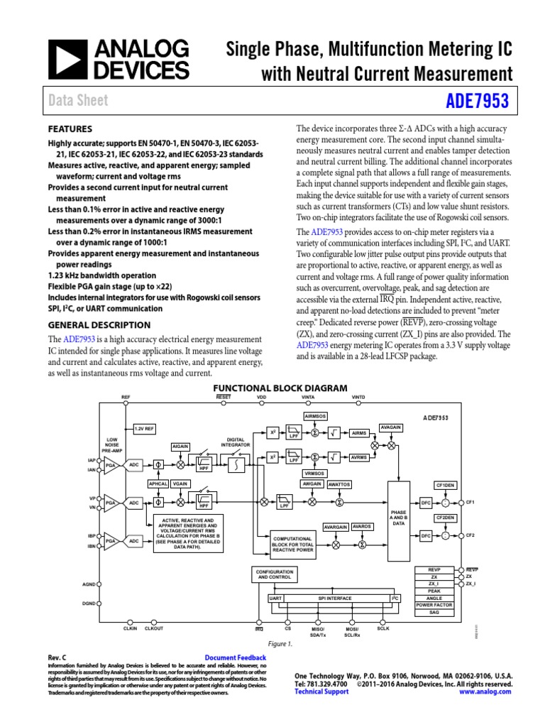 ADE7953 | PDF | Analog To Digital Converter | Bandwidth (Signal Processing)