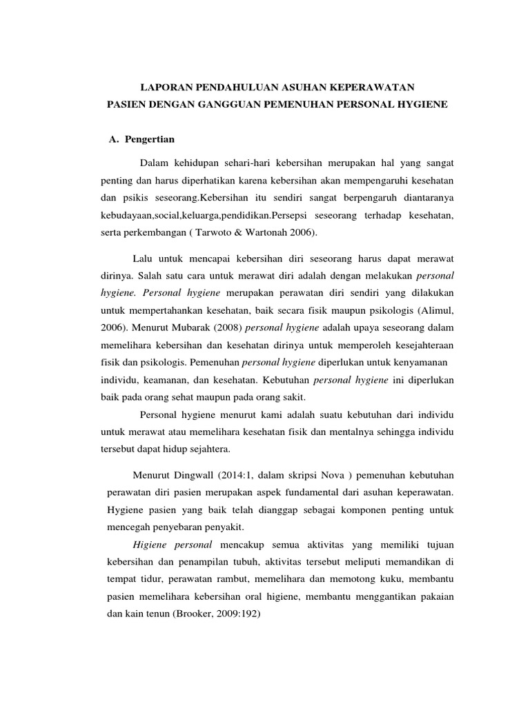 Laporan Pendahuluan Asuhan Keperawatan Personal Hygiene | PDF
