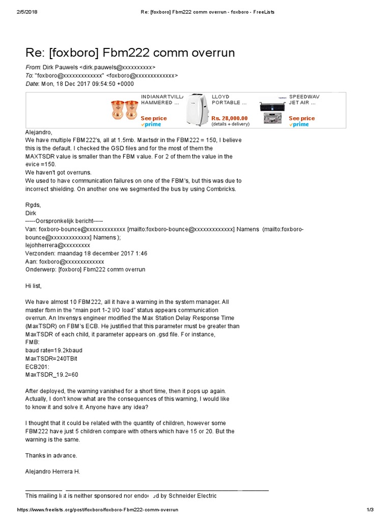 Re - (Foxboro) Fbm222 Comm Overrun - Foxboro - FreeLists | PDF ...