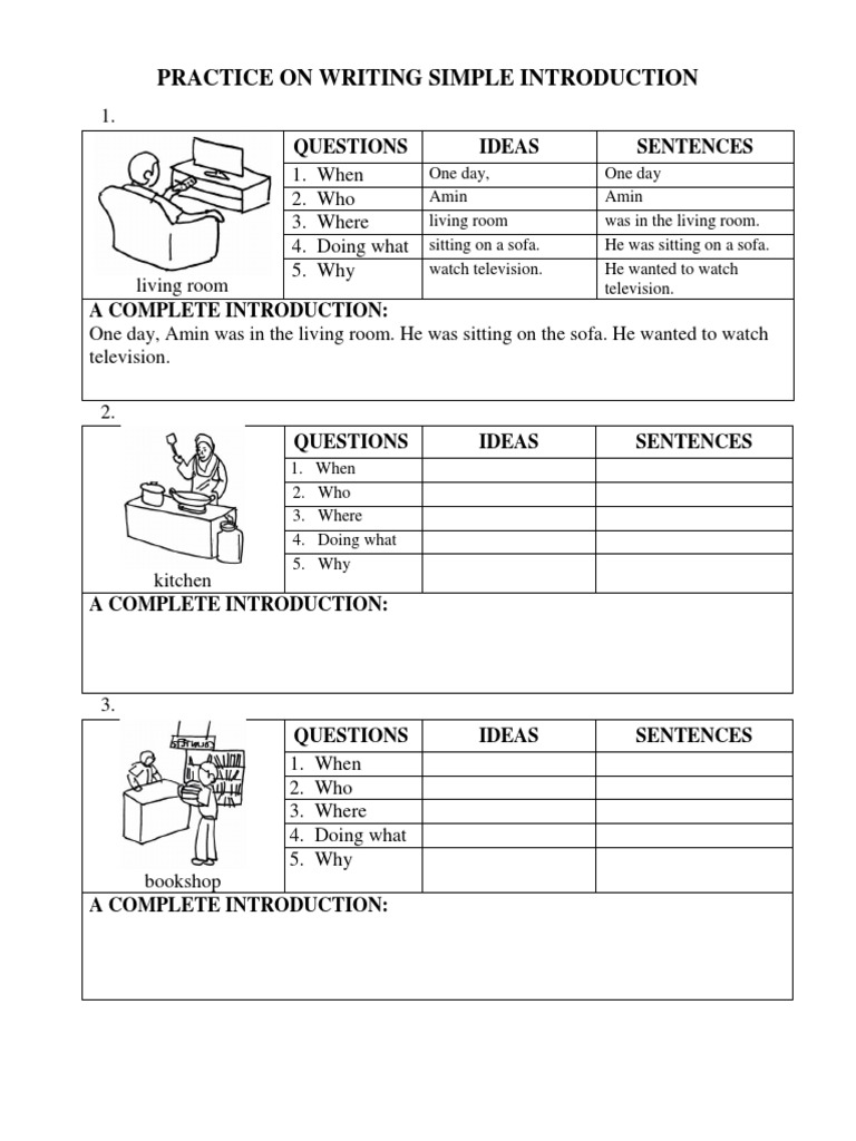 Practice On Writing Simple Introduction: Questions Ideas Sentences ...