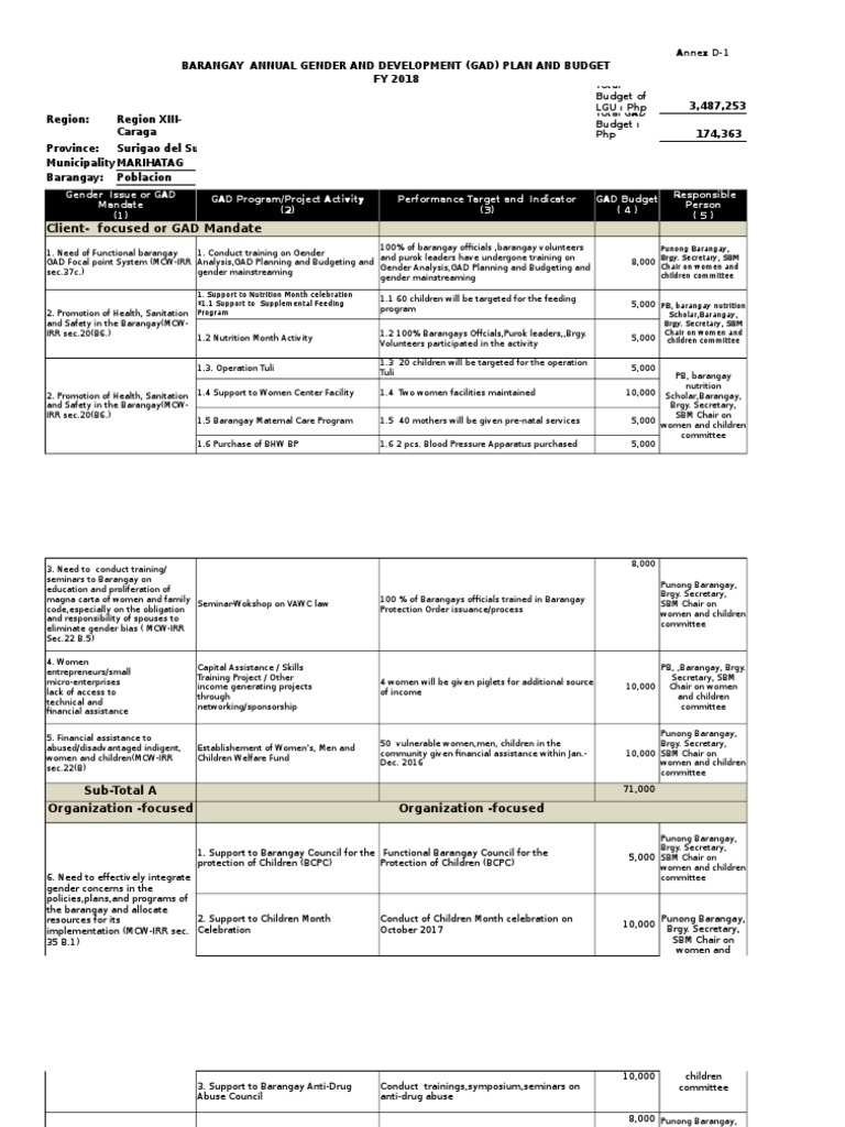 Brgy Gad Plan 2018 | Public Sphere | Wellness
