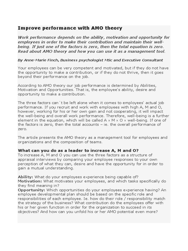 Improve Performance With Amo Theory | PDF | Motivation | Motivational