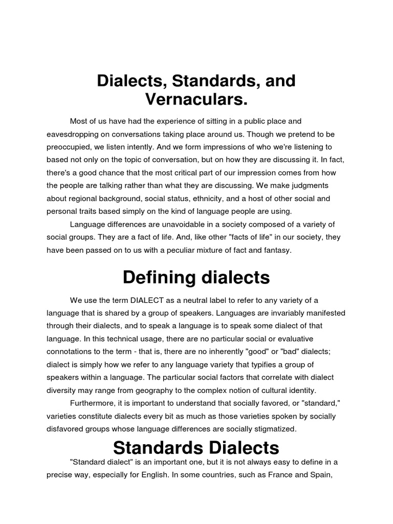 Dialects, Standards, and Vernaculars | PDF | Dialect | English Language