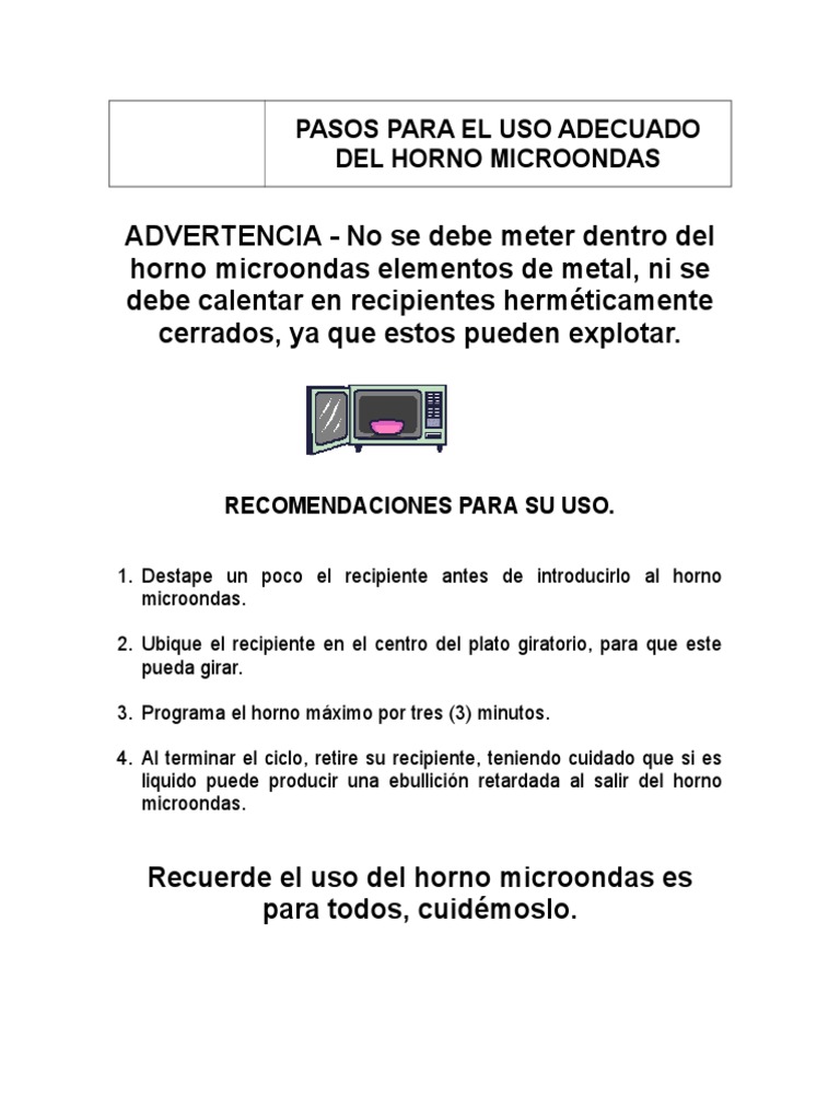 Pasos para El Uso Adecuado Del Horno Microondas | PDF